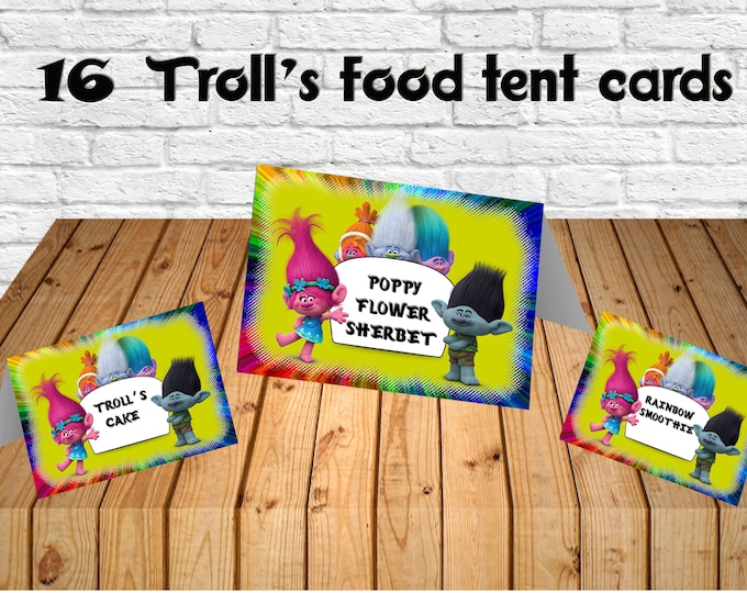 18 Trolls Inspired PREFILLED (NOT EDITABLE) Printable Party Tented Food ...