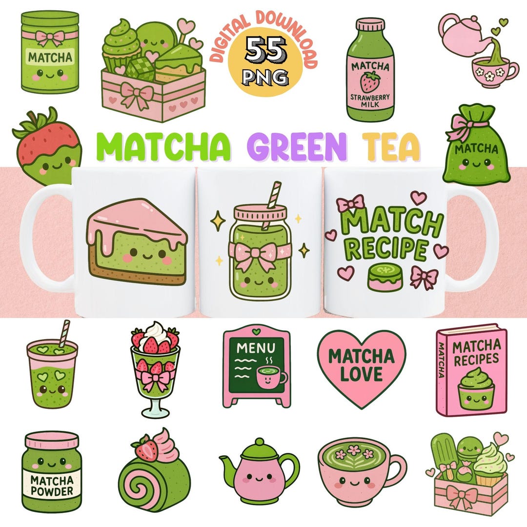 Matcha Green Tea Clipart: Watercolor Japanese Art (PNG Digital Download ...