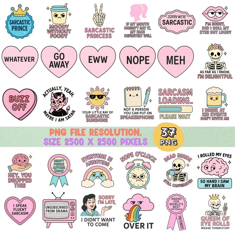 Funny Sarcastic Clipart PNG Bundle | Humor Graphics (digital Download ...