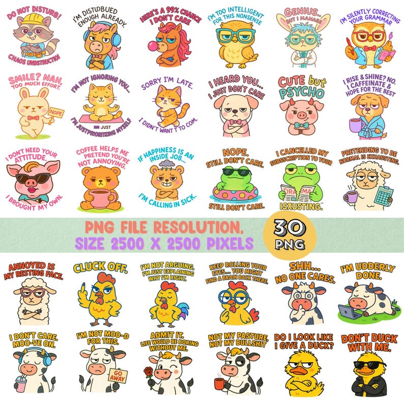 Sarcastic Animals PNG Clipart Bundle: Funny Wildlife Graphics (digital ...