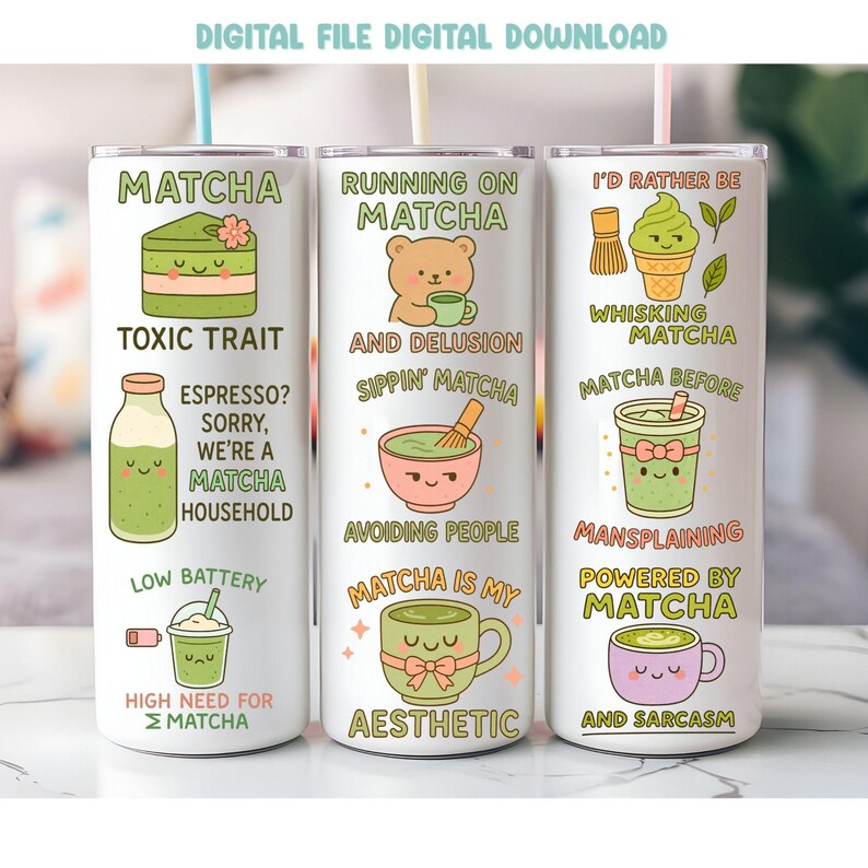 Sarcastic Matcha PNG Clipart Bundle: Funny Green Tea Quotes (digital ...