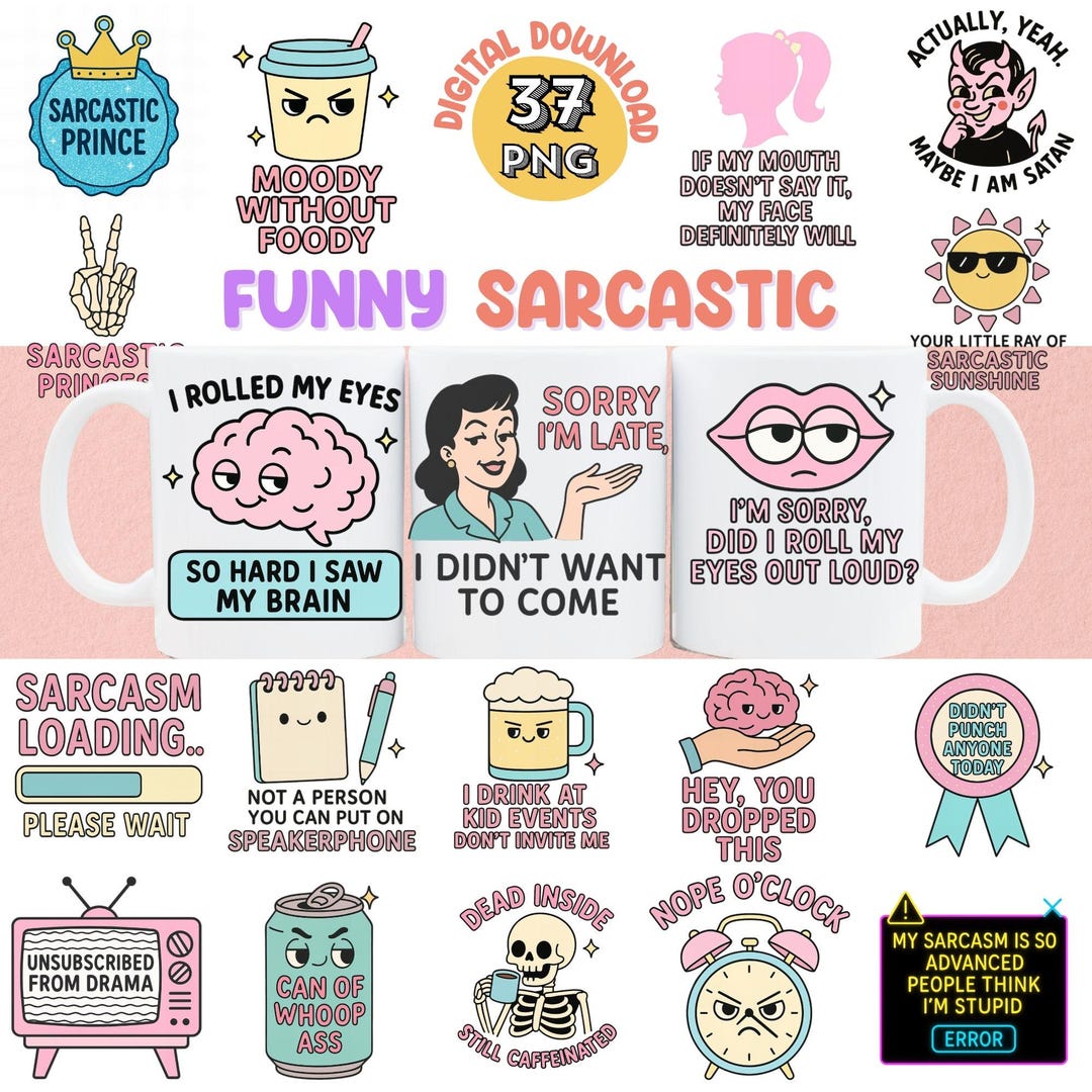 Funny Sarcastic Clipart PNG Bundle | Humor Graphics (digital Download ...