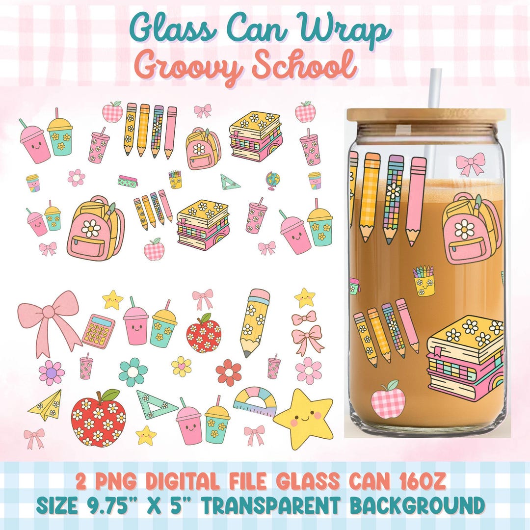Retro School Clipart: Groovy 70s Tumbler Wrap PNG (digital Download ...