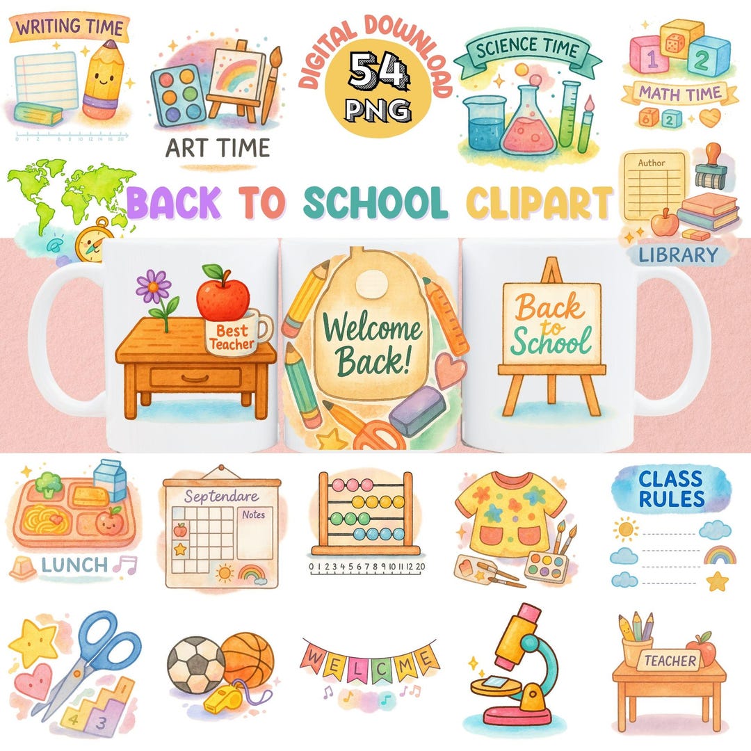 Back to School Clipart PNG Bundle: Teacher & Student Designs (digital ...
