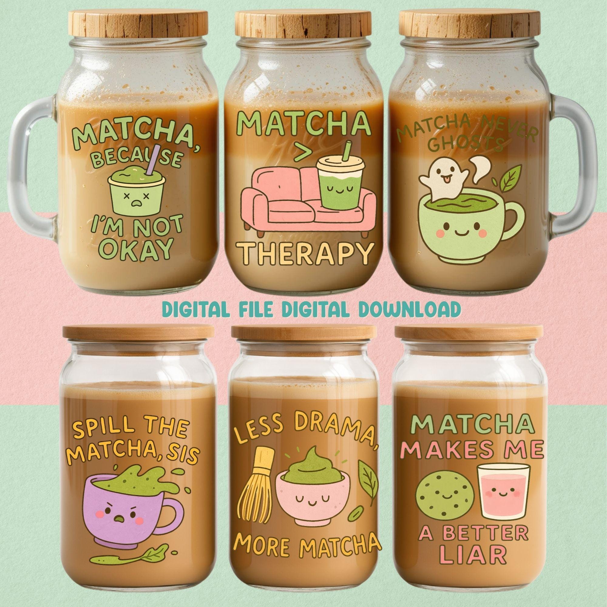 Sarcastic Matcha PNG Clipart Bundle: Funny Green Tea Quotes (digital ...