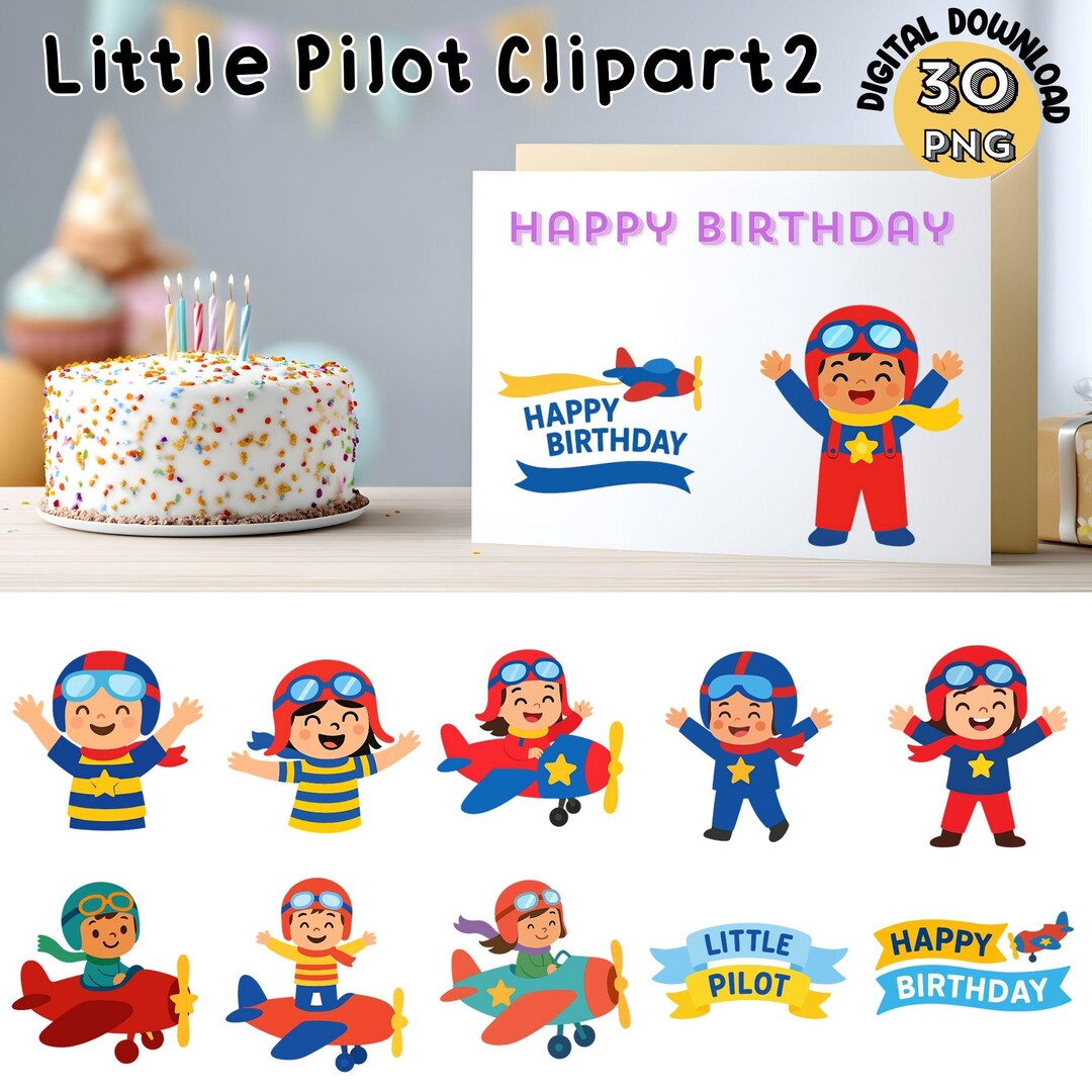 Little Pilot Clipart PNG for Kids Room Decor, Aviation Party, Airplane ...