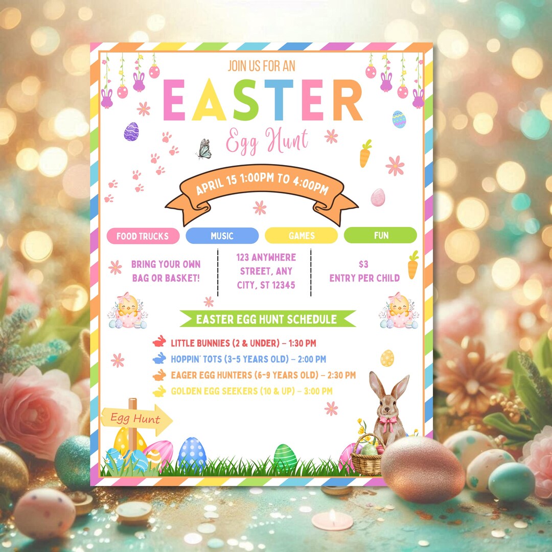 Editable Easter Egg Hunt Flyer | Printable Invitation for PTO, Church ...