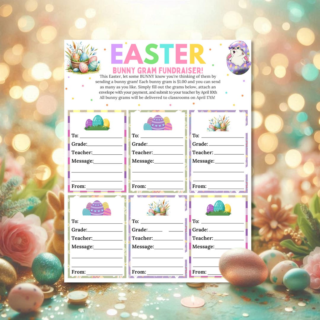 Editable Easter Bunny Candy Gram Fundraiser Flyer | PTO PTA School ...