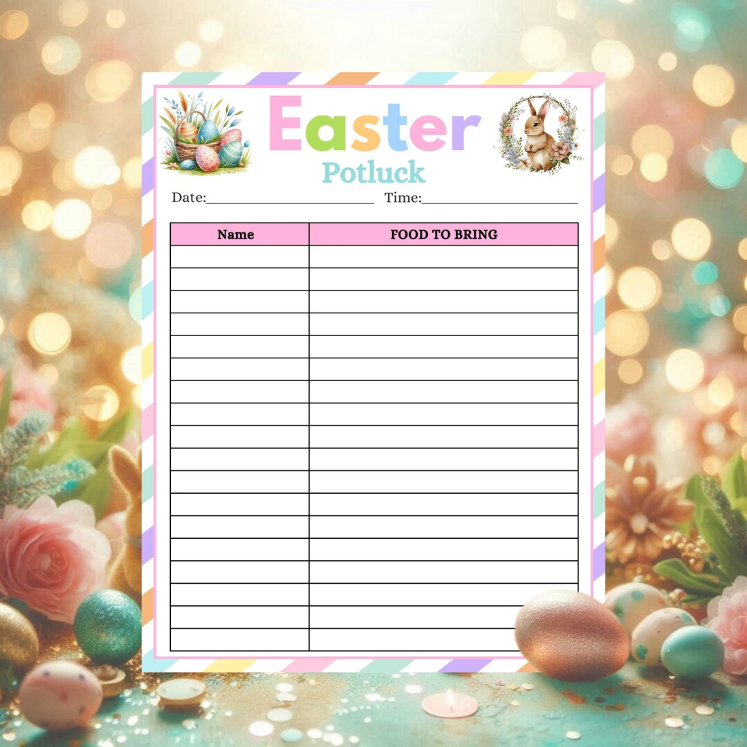 Editable Easter Potluck Sign-Up Sheet | Office Potluck Party Template ...