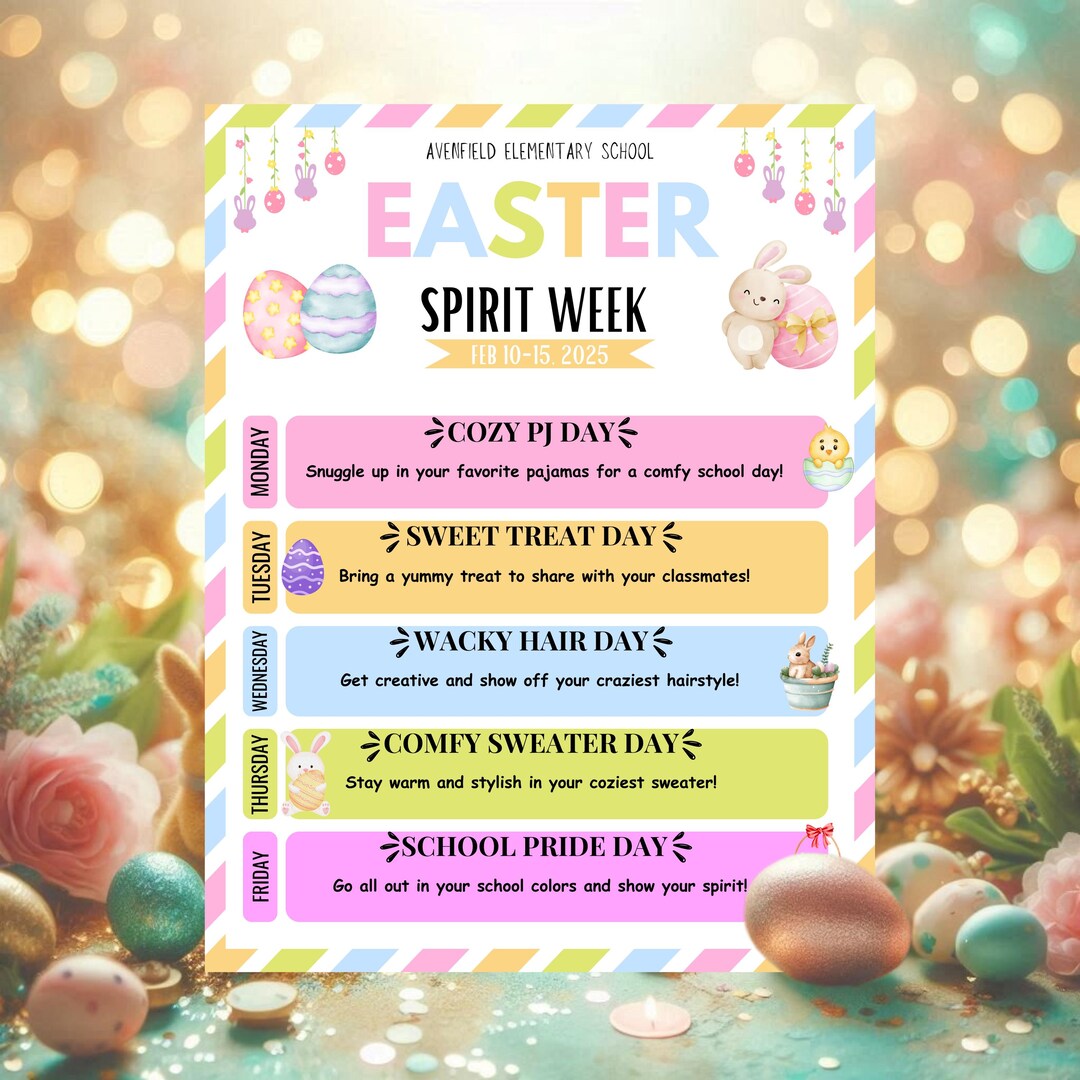 Editable Easter Spirit Week Flyer Template | School Spirit Week ...