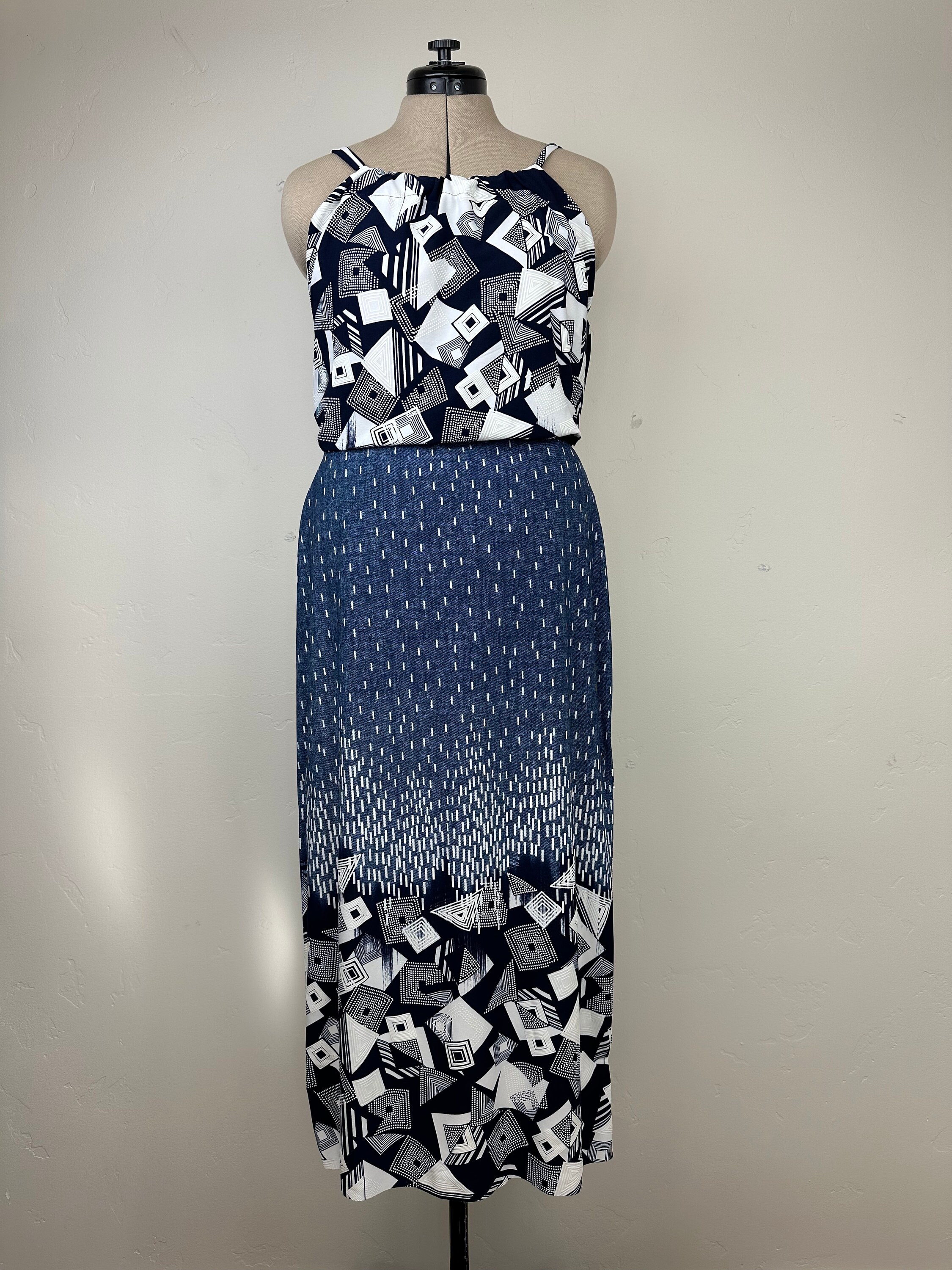 Blue Geometric Border Print Knit Fabric | Fabric by the Yard - Etsy