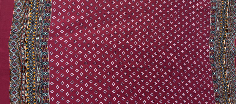 Colorful Border Print Fabric | Maroon Red Fabric With Double Border ...