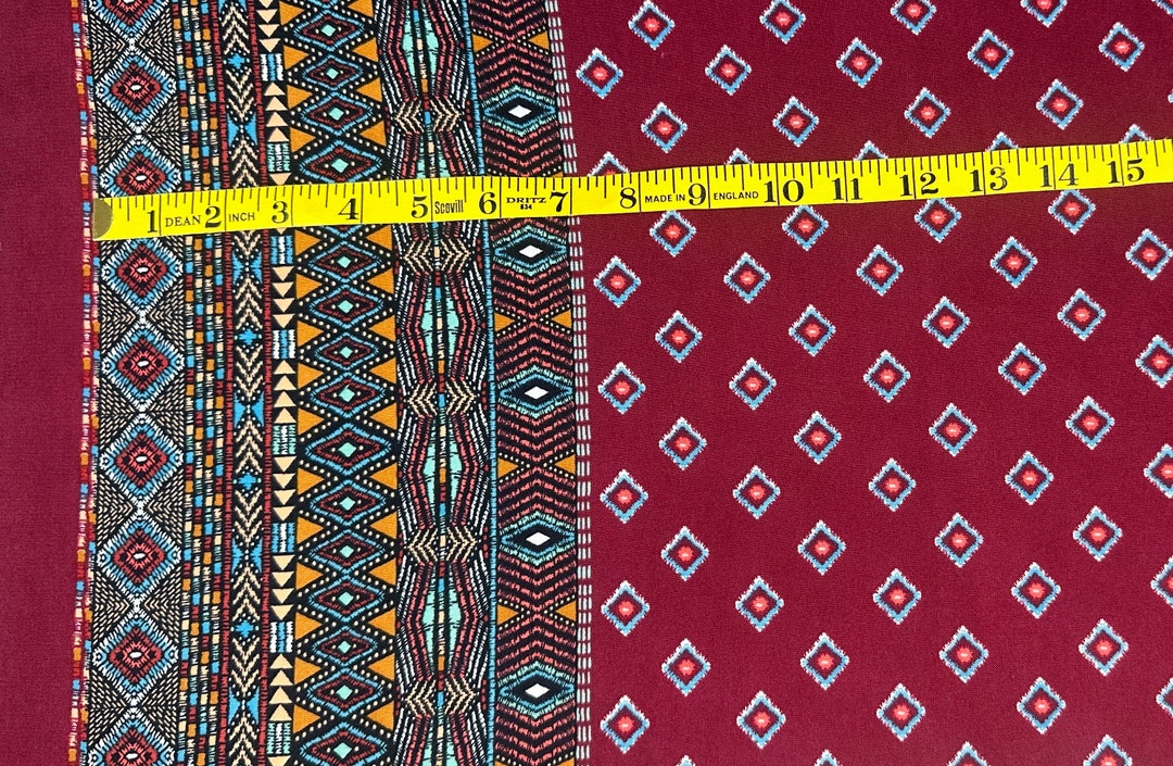 Colorful Border Print Fabric | Maroon Red Fabric With Double Border ...