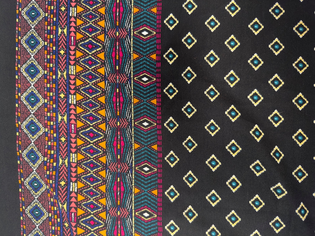 Colorful Border Print Fabric | Black Fabric With Double Border Print ...