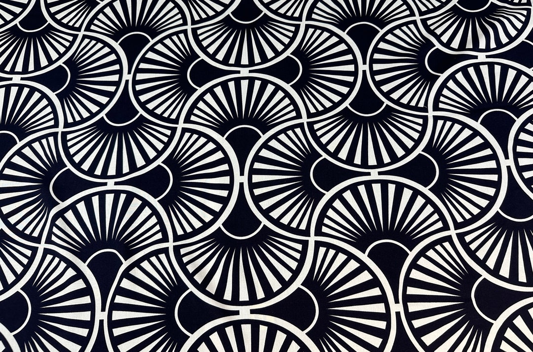 Blue White Fan Design Rayon Fabric | Fabric by the Yard - Etsy
