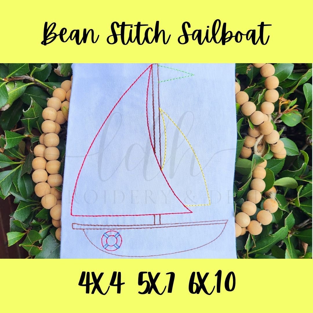 Bean Stitch Sailboat Embroidery Design File Summer Sail Boat Nautical ...