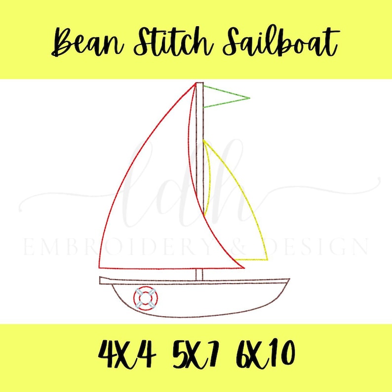 Bean Stitch Sailboat Embroidery Design File Summer Sail Boat Nautical ...