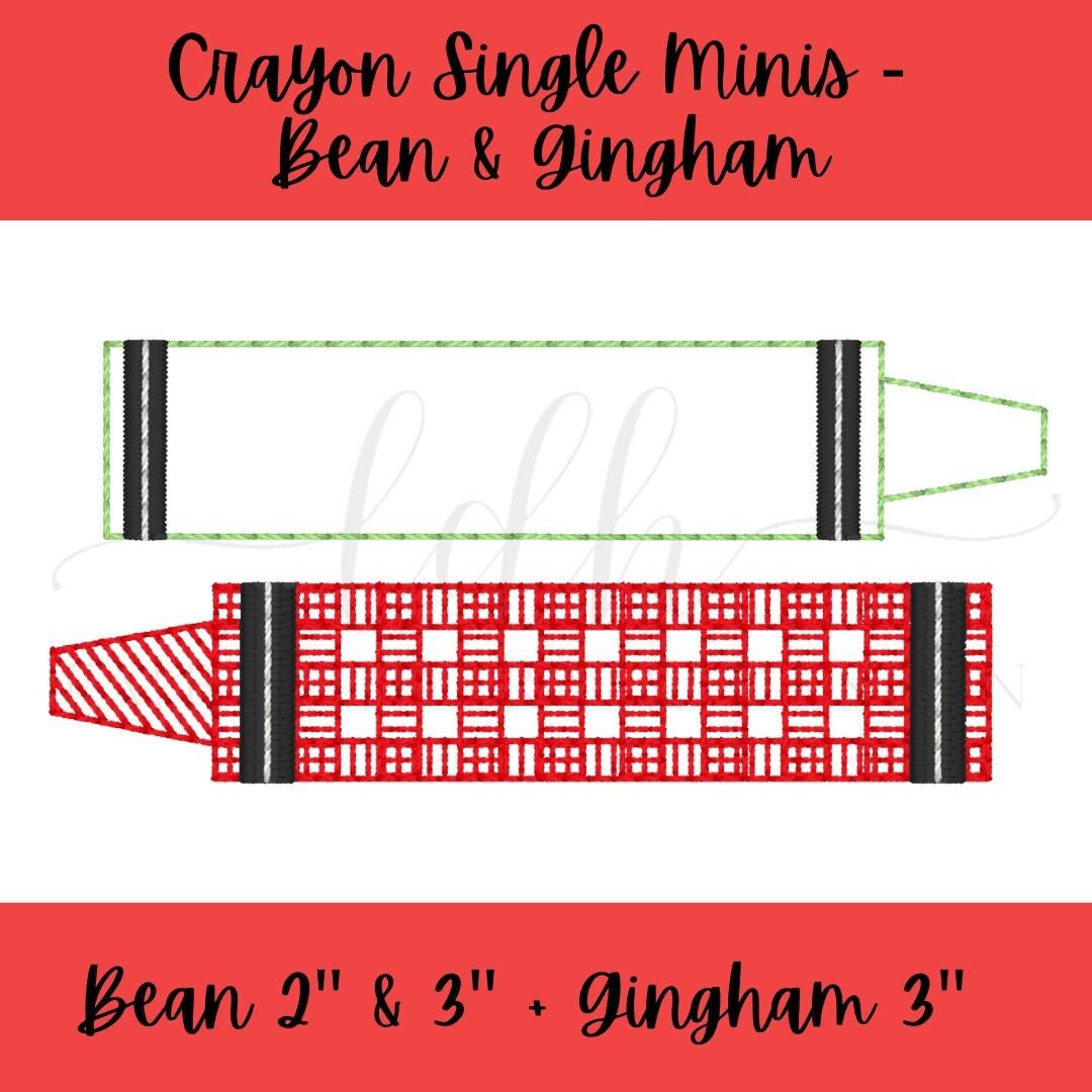 Crayon Mini Bean Stitch & Gingham Sketch Fill Machine Embroidery Design ...