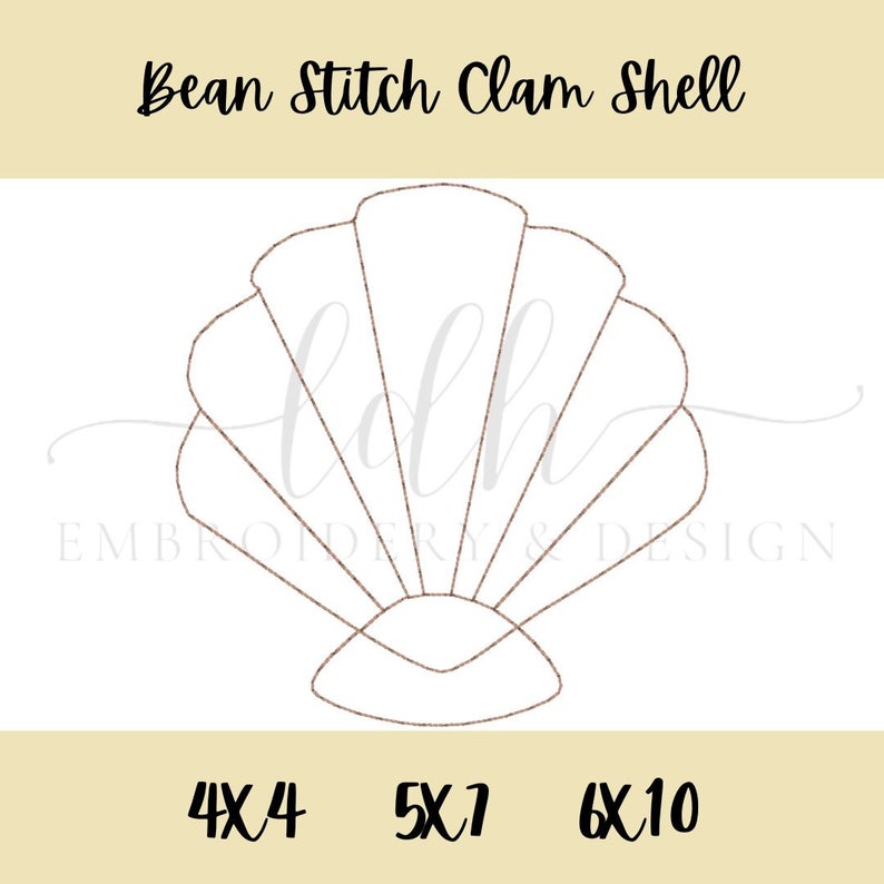 Clam Shell Bean Stitch Outline Machine Embroidery File Summer Beach ...