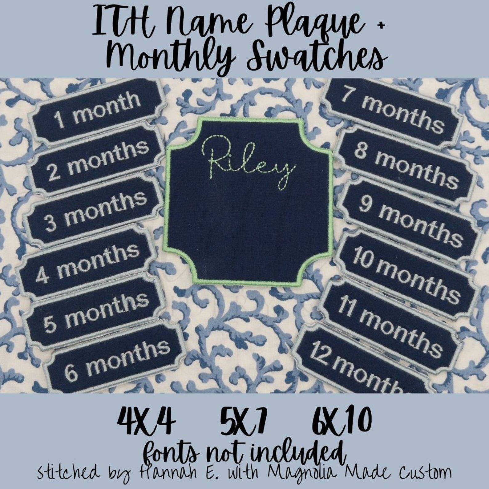 ITH Square Name Plaque + Monthly Swatches Embroidery Design File - Etsy