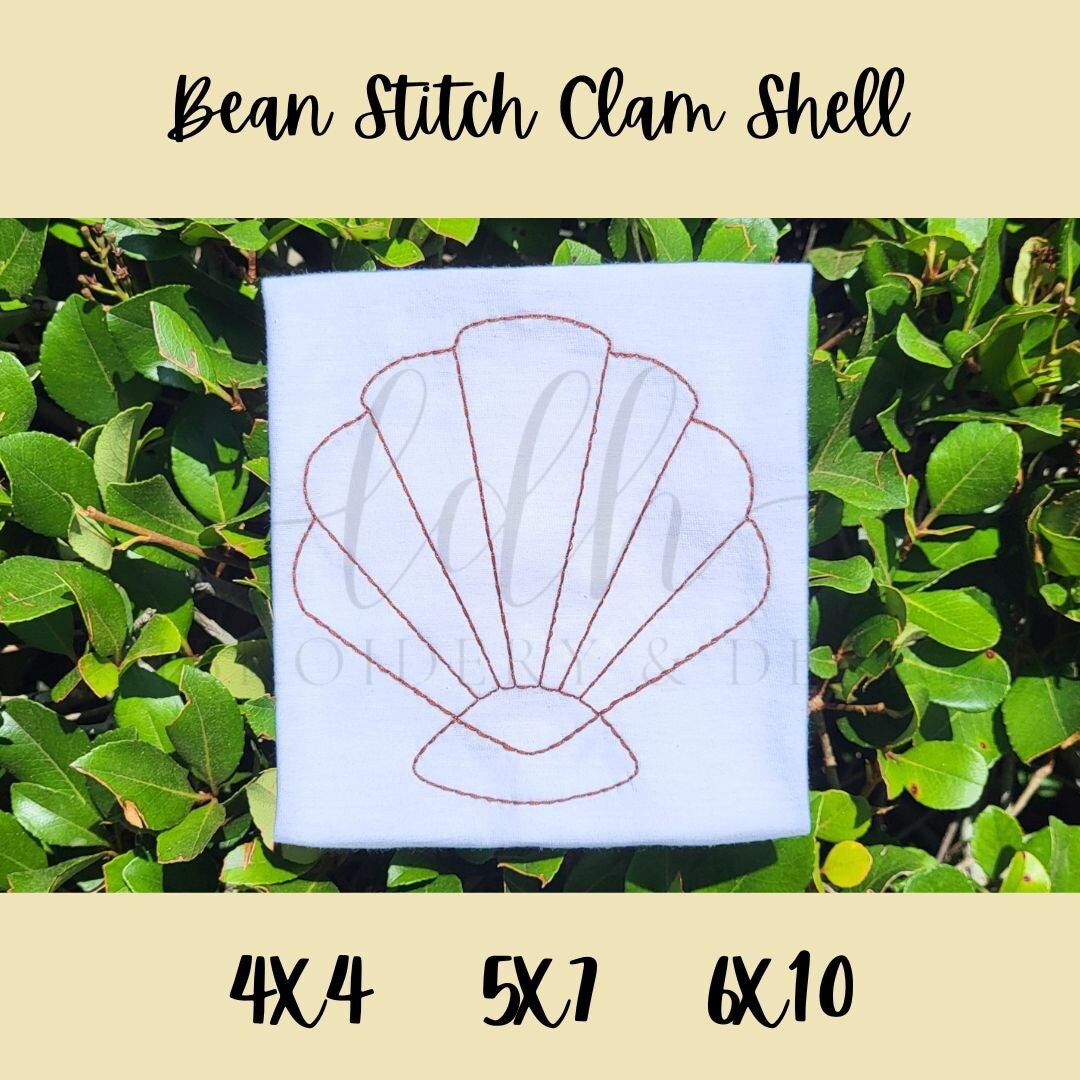 Clam Shell Bean Stitch Outline Machine Embroidery File Summer Beach ...