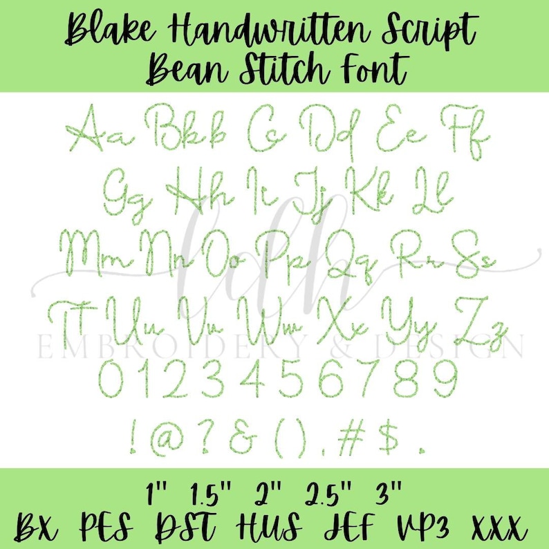 Blake Handwritten Script Bean Stitch Machine Embroidery Font Quick ...
