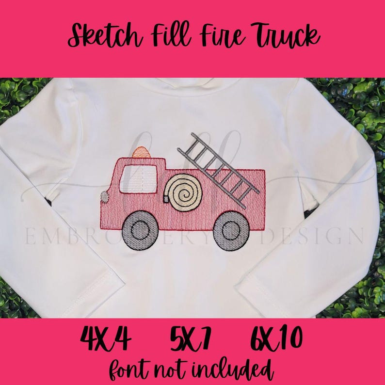 Sketch Fill Fire Truck Embroidery Design File Fire Engine Ladder Hose ...