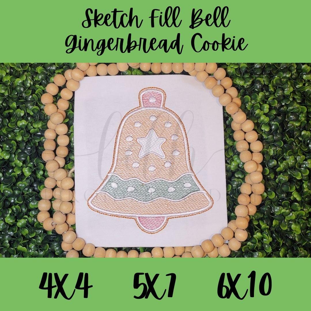Sketch Fill Bell Gingerbread Cookie Embroidery Design File Christmas ...