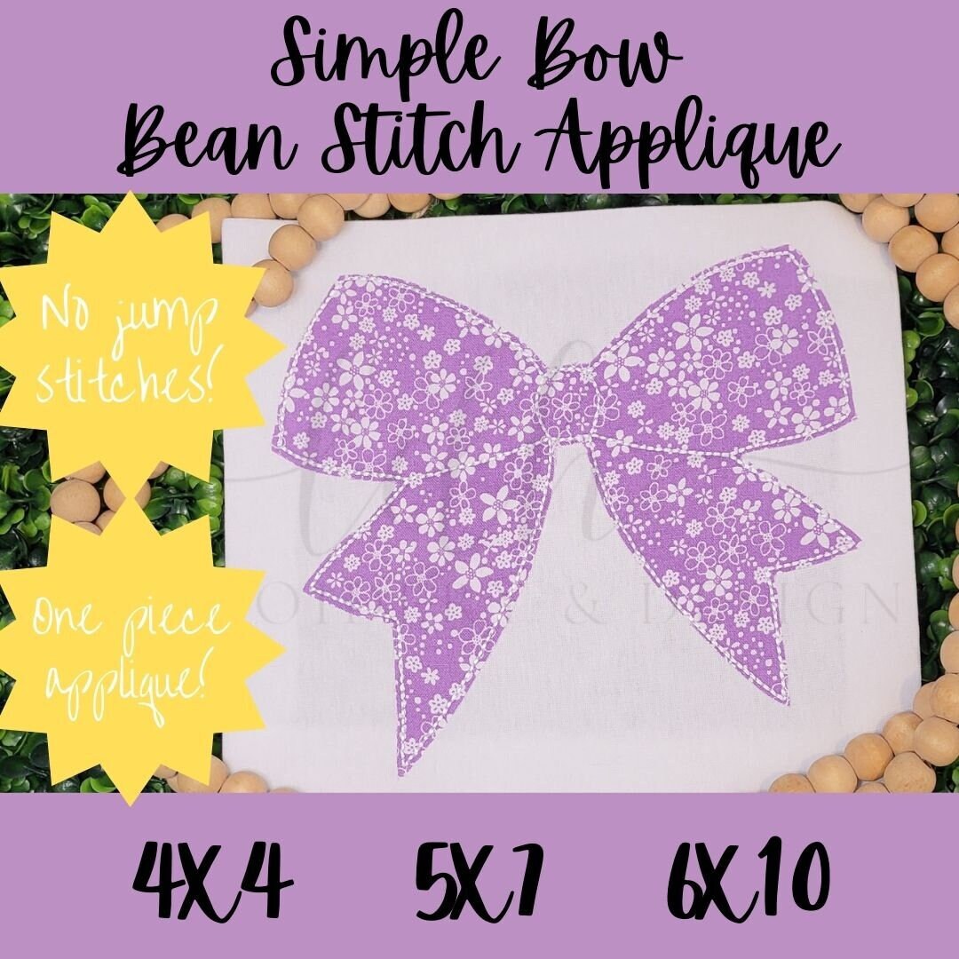 Simple Bow Bean Stitch Applique Embroidery Design File - Etsy