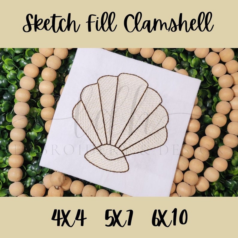 Sketch Fill Clamshell Machine Embroidery File Summer Beach Seashell ...
