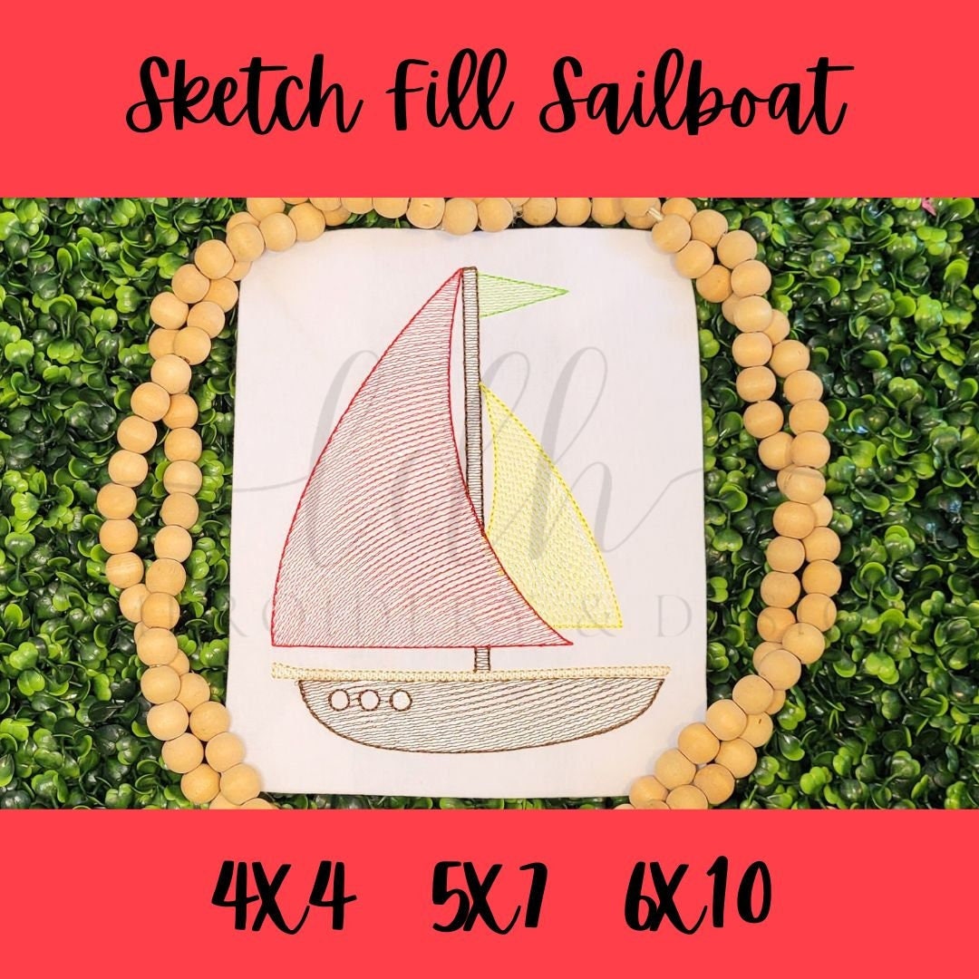 Sketch Fill Sailboat Embroidery Design File Summer Sail Boat Nautical ...
