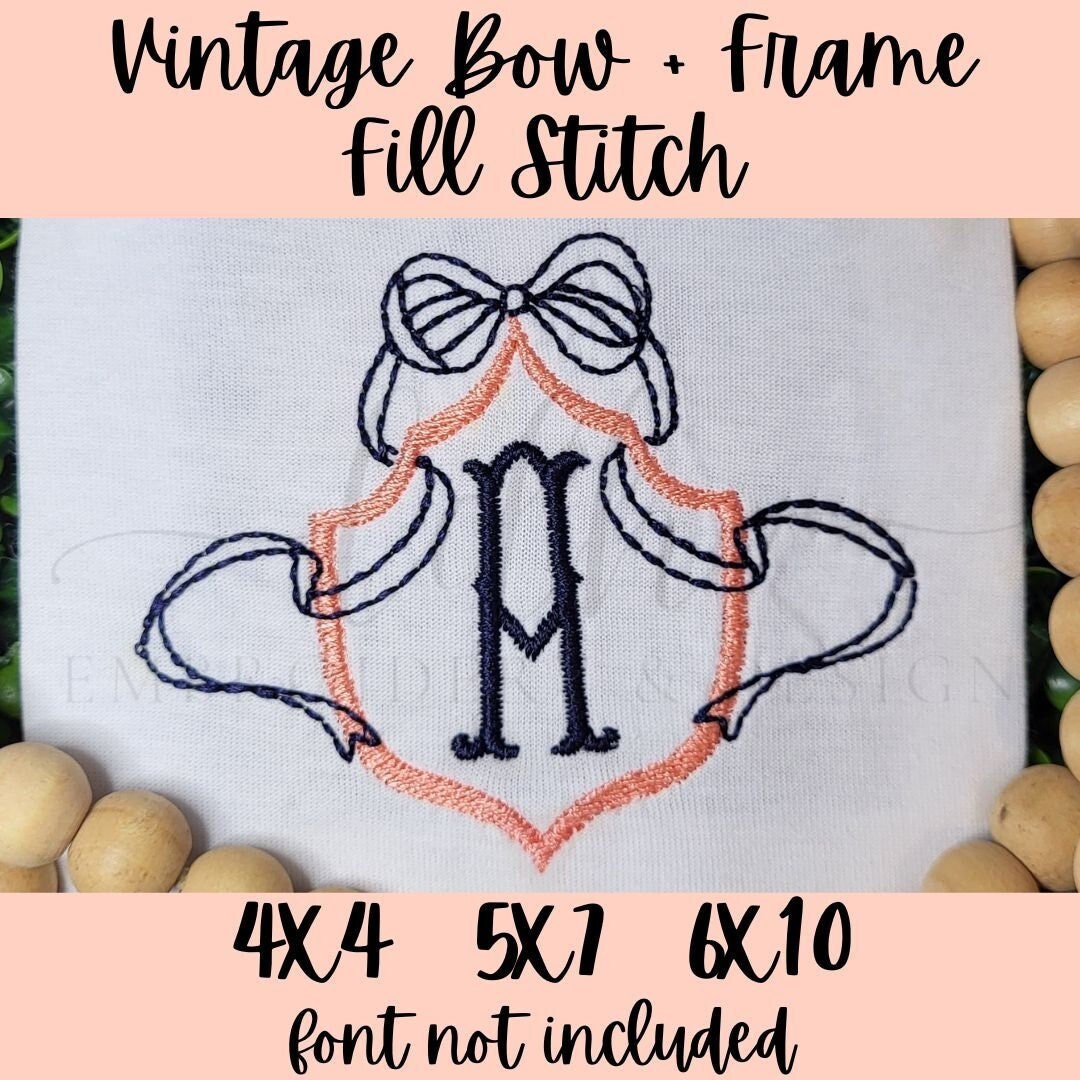 Vintage Bow + Frame Fill Stitch Machine Embroidery Design Heirloom ...