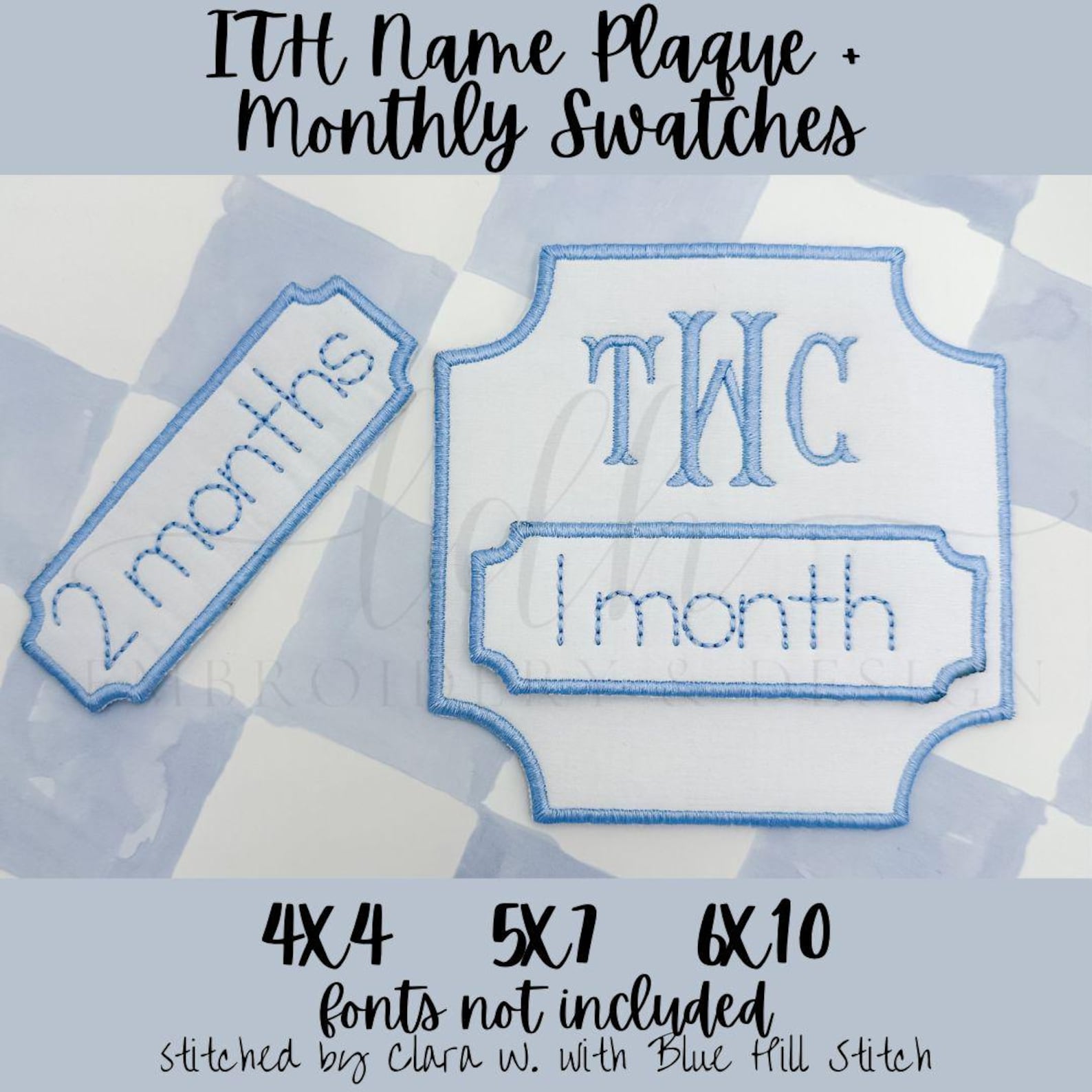 ITH Square Name Plaque + Monthly Swatches Embroidery Design File - Etsy