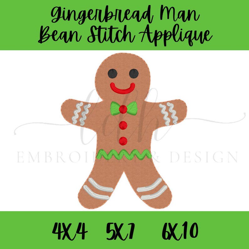 Gingerbread Man Bean Stitch Applique Embroidery Design File Cookie ...