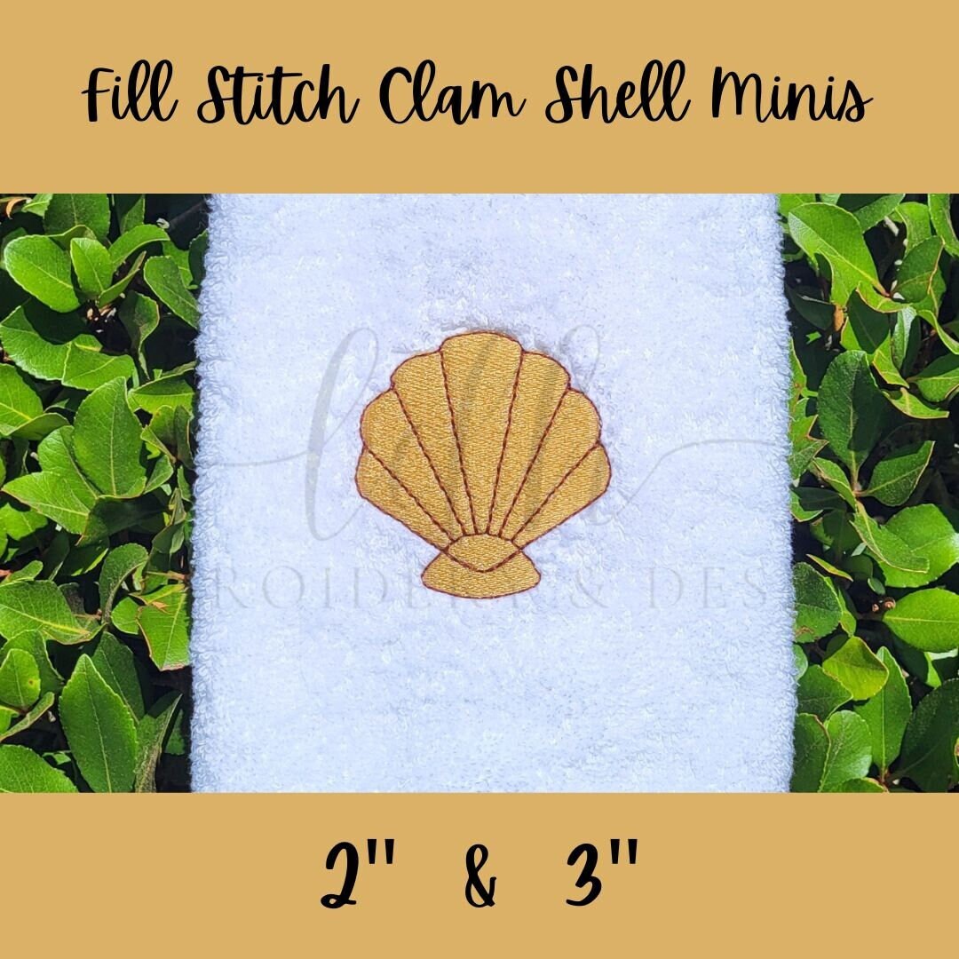 Clam Shell Fill Stitch Minis 2" and 3" Machine Embroidery File Summer ...