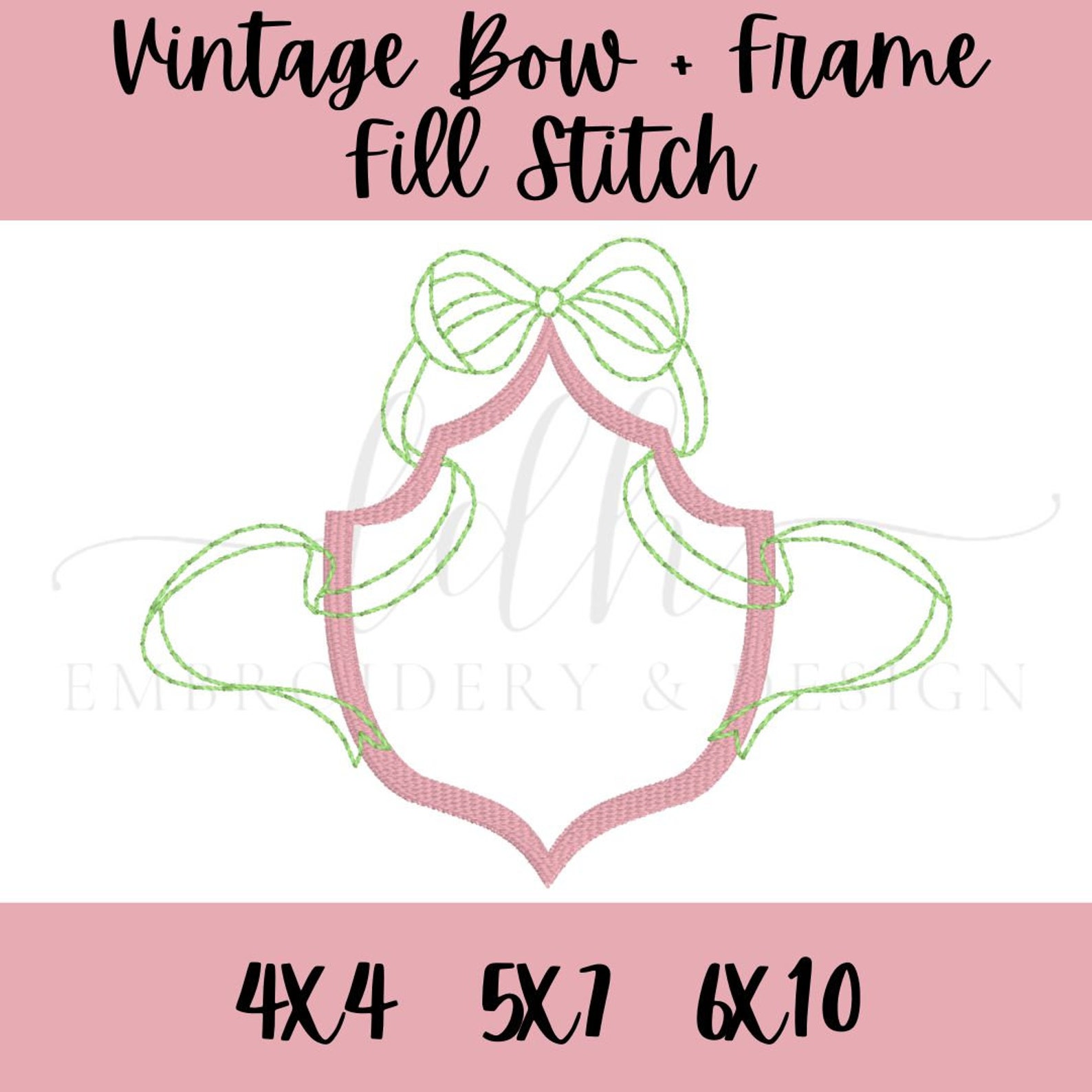 Vintage Bow + Frame Fill Stitch Machine Embroidery Design Heirloom ...