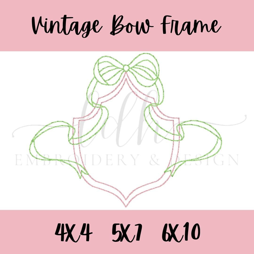 Vintage Bow + Frame Bean Stitch Machine Embroidery Design File - Etsy