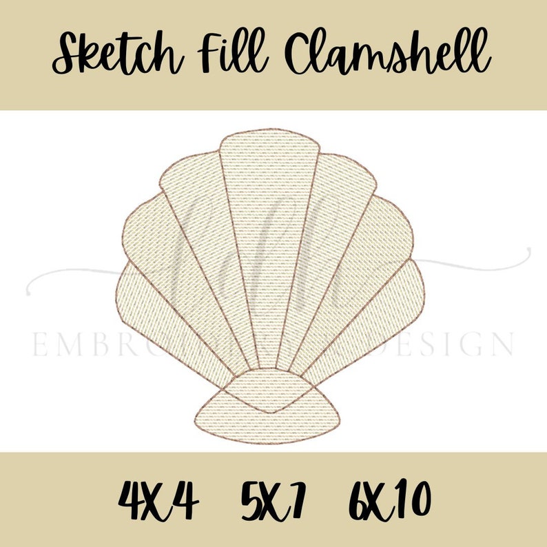 Sketch Fill Clamshell Machine Embroidery File Summer Beach Seashell ...