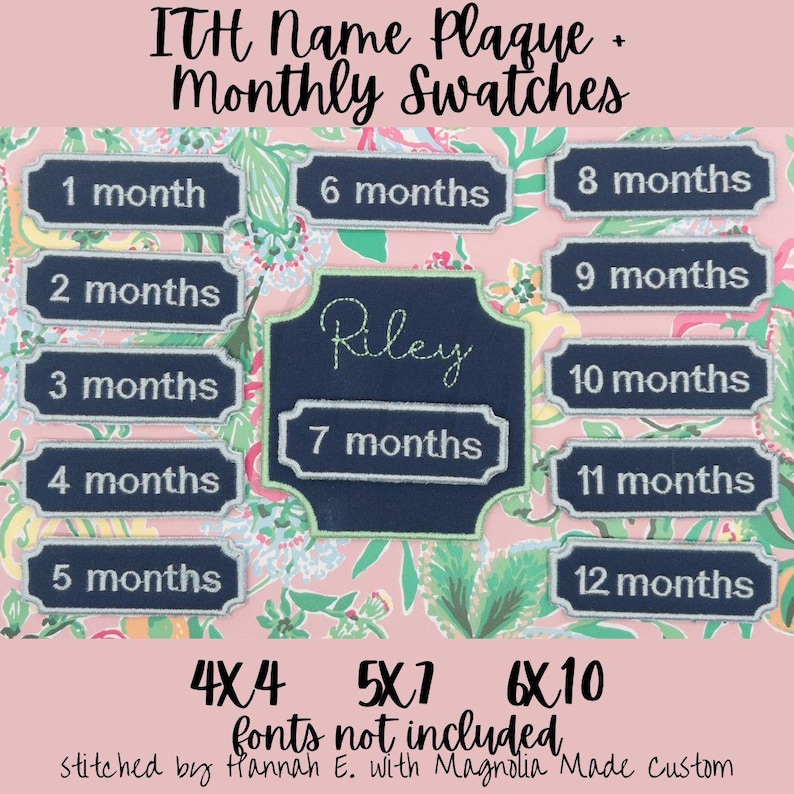 ITH Square Name Plaque + Monthly Swatches Embroidery Design File - Etsy