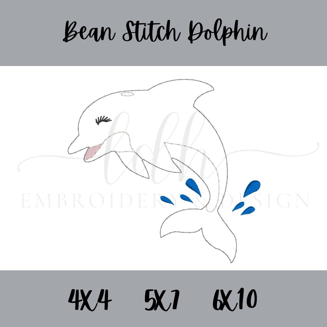 Bean Stitch Dolphin Machine Embroidery File Bottlenose Porpoise Whale ...
