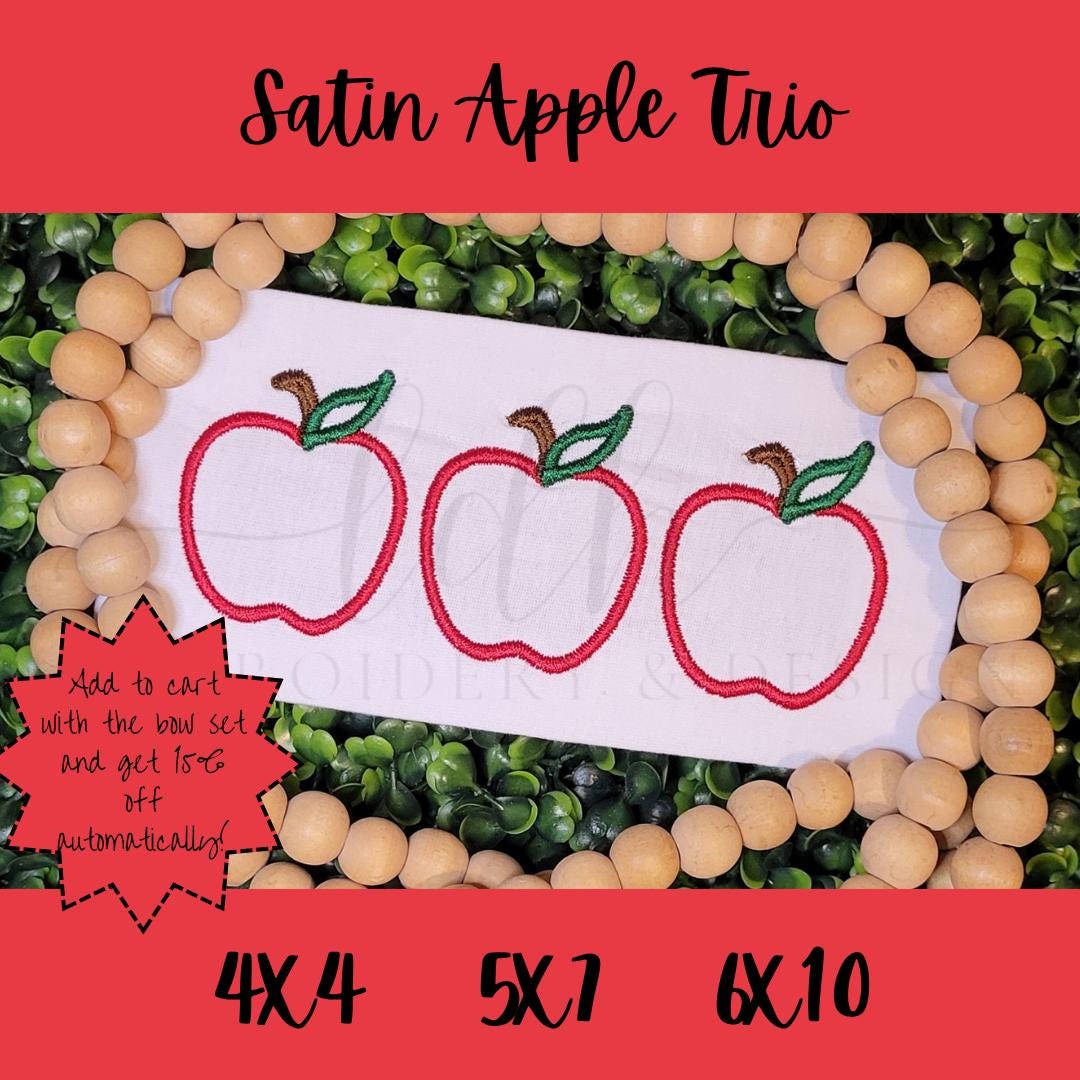 Satin Stitch Apple Trio Machine Embroidery Design Back to School Fall ...