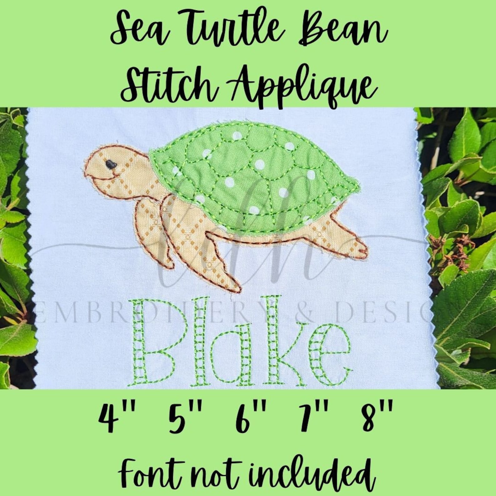 Bean Stitch Sea Turtle Applique Embroidery Design File - Etsy