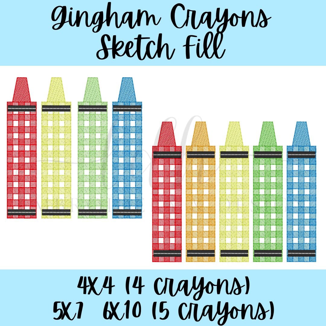 Gingham Sketch Fill Crayons Machine Embroidery Design File - Etsy