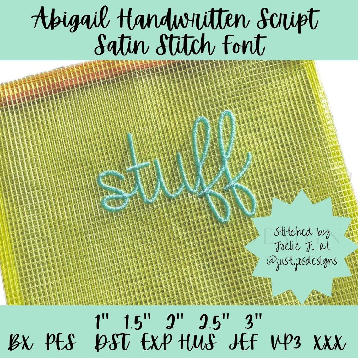 Abigail Satin Stitch Handwritten Script Machine Embroidery Font Cursive ...