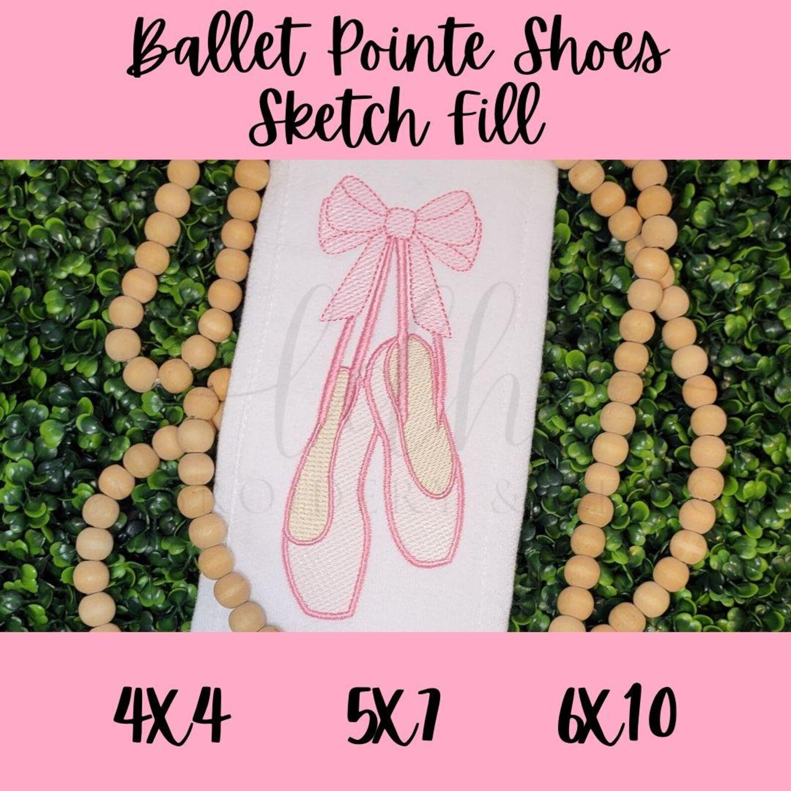 Ballet Pointe Shoes + Double Bow Sketch Fill Machine Embroidery Design ...