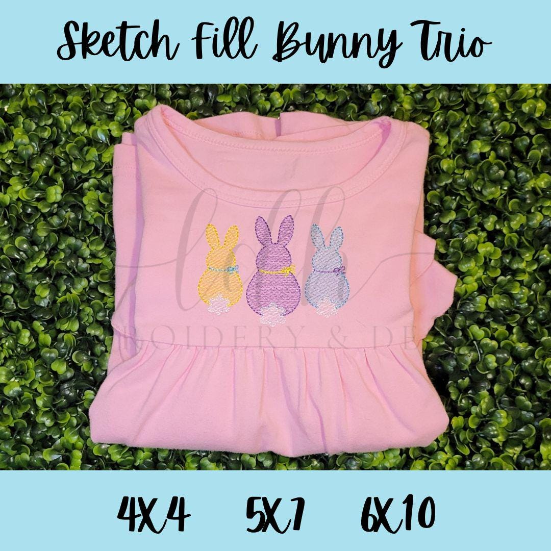 Sketch Fill Bunny Trio Embroidery Design File Easter Spring Holiday ...