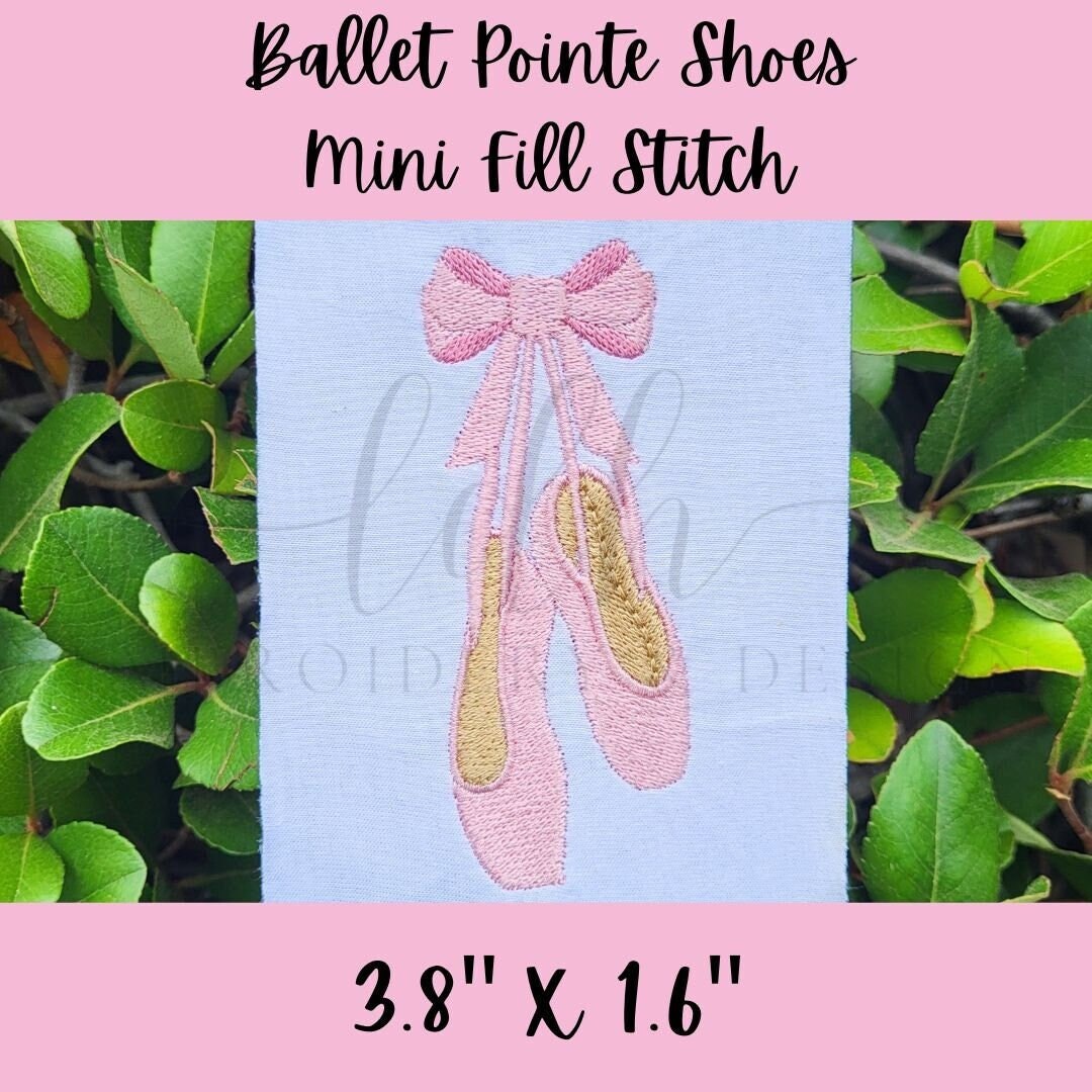 Ballet Pointe Shoes + Double Bow Fill Stitch Mini Machine Embroidery ...
