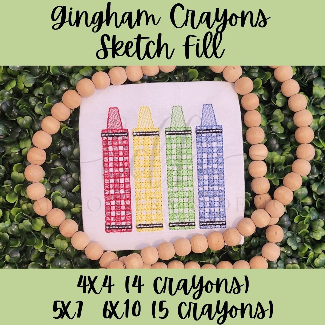Gingham Sketch Fill Crayons Machine Embroidery Design File - Etsy