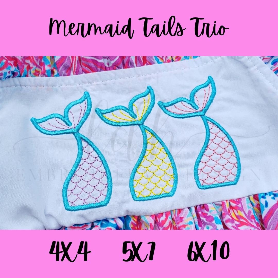 Mermaid Tails Trio Machine Embroidery Design (digital File) - Etsy