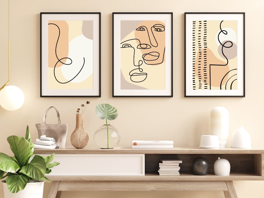 Neutral Abstract Line Art Wall Art Set of 3 Printable - Etsy